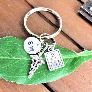 EYE CHART & CADUCEUS Keychain Personalized With Initial Charm ...