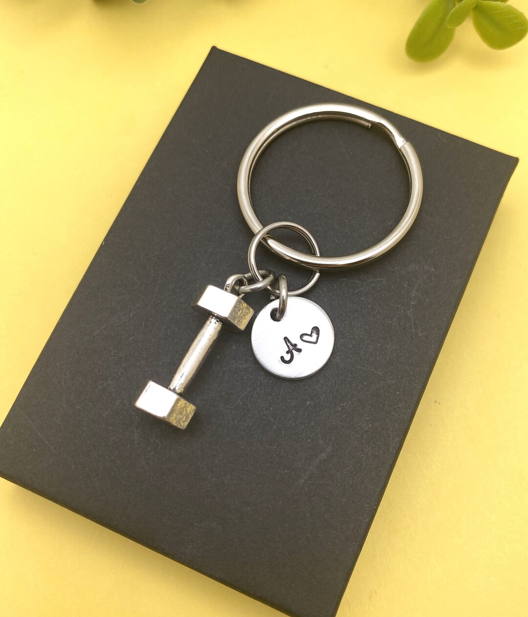 3D BARBELL KEYCHAIN Personalized With Initial Charm - 7/8 Inch Dumbbell ...