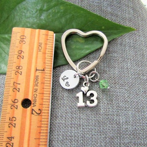 BIRTHDAY "13" KEYCHAIN Personalized With Initial Charm and Swarovski ...