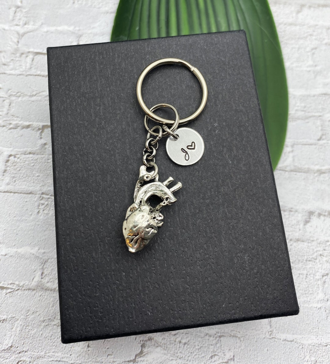 ANATOMICAL Style HEART KEYCHAIN Personalized With Initial Charm - 3d ...
