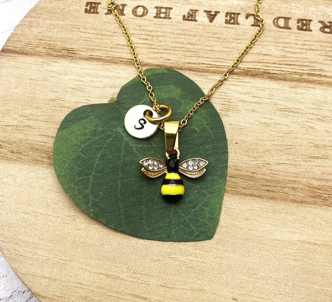 YELLOW BLACK BUMBLEBEE Necklace - Small Bumble Bee Personalized With ...