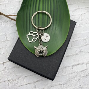 BOBCAT & PAW Keychain Personalized With Initial Charm WILDCAT Keychain ...