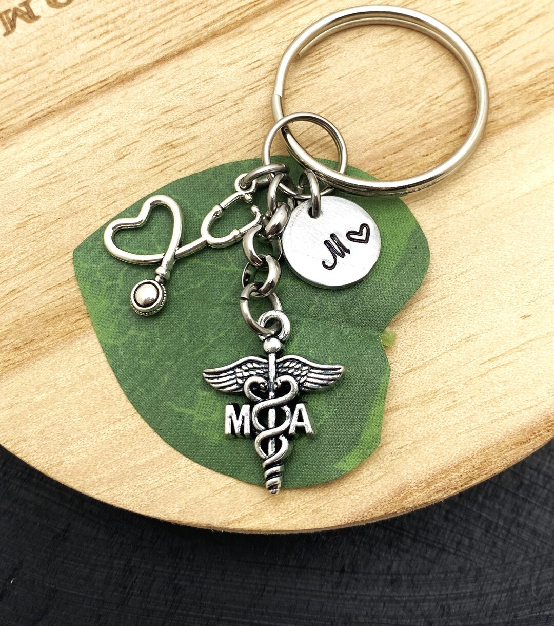 MA & Heart STETHOSCOPE Keychain Personalized With Initial Charm ...