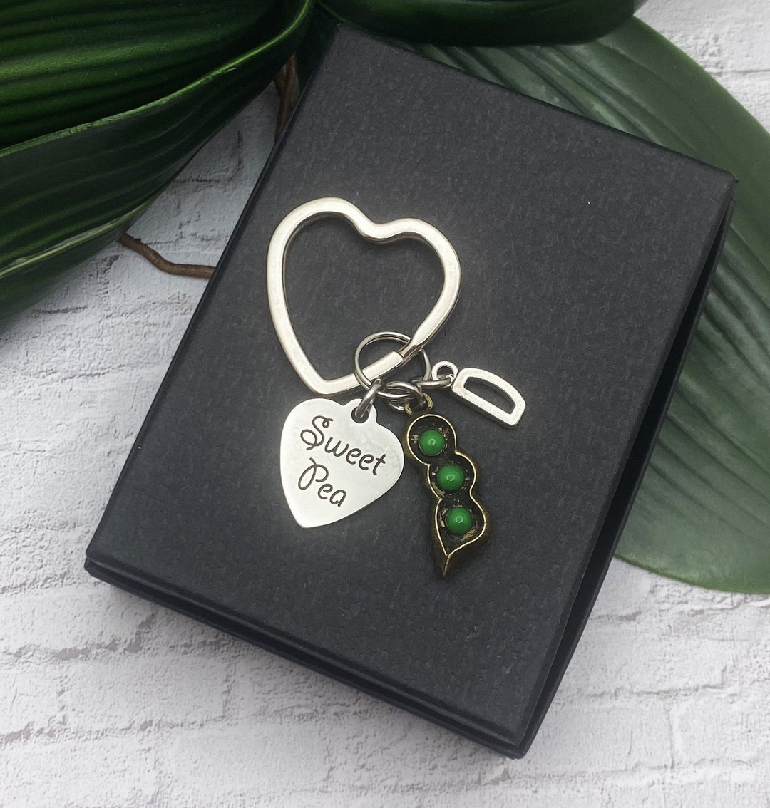 SWEET PEA KEYCHAIN Personalized With Initial Charm sweet Pea Engraved ...