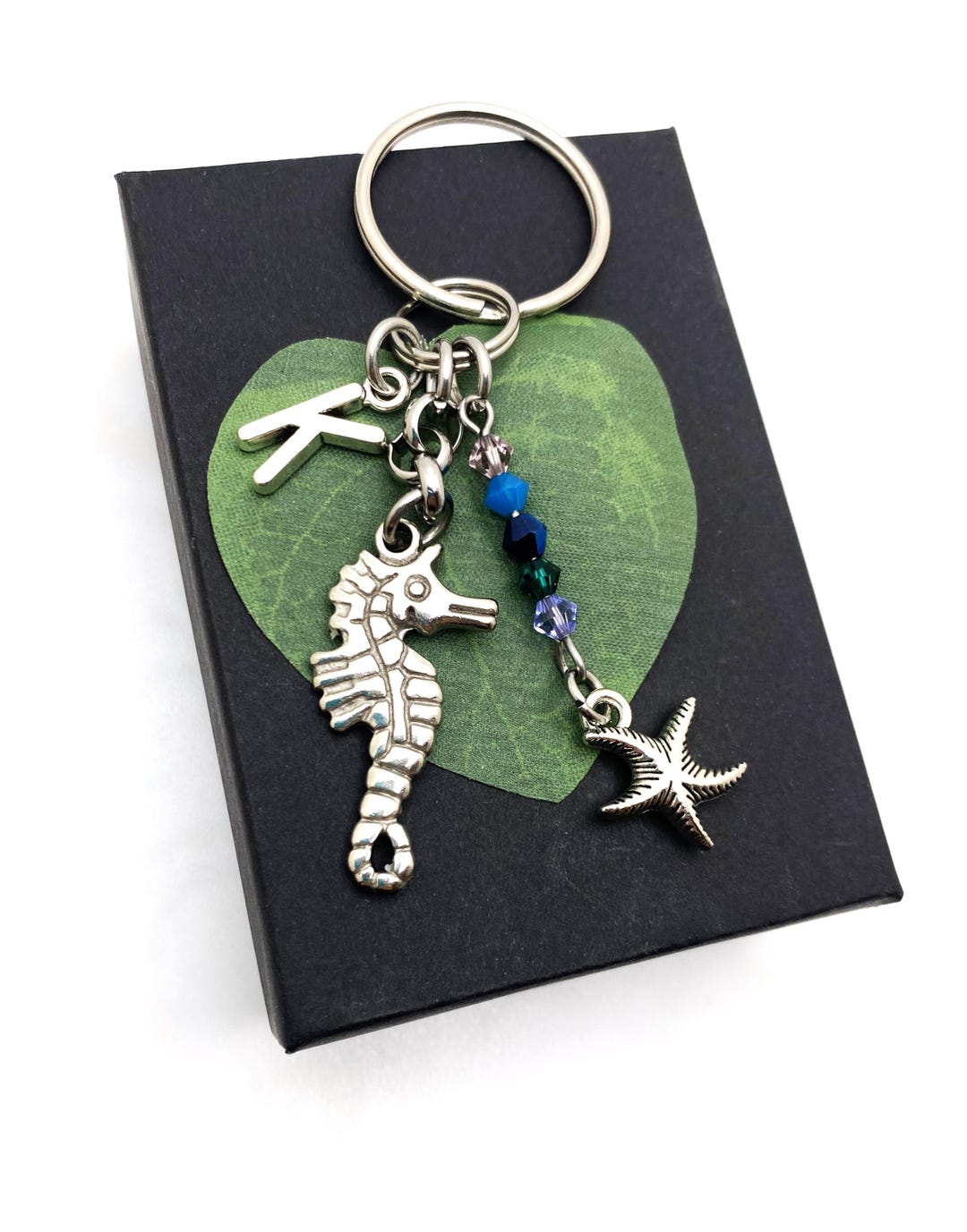 SEAHORSE KEYCHAIN With Starfish and Swarovski Crystals for Sparkle ...