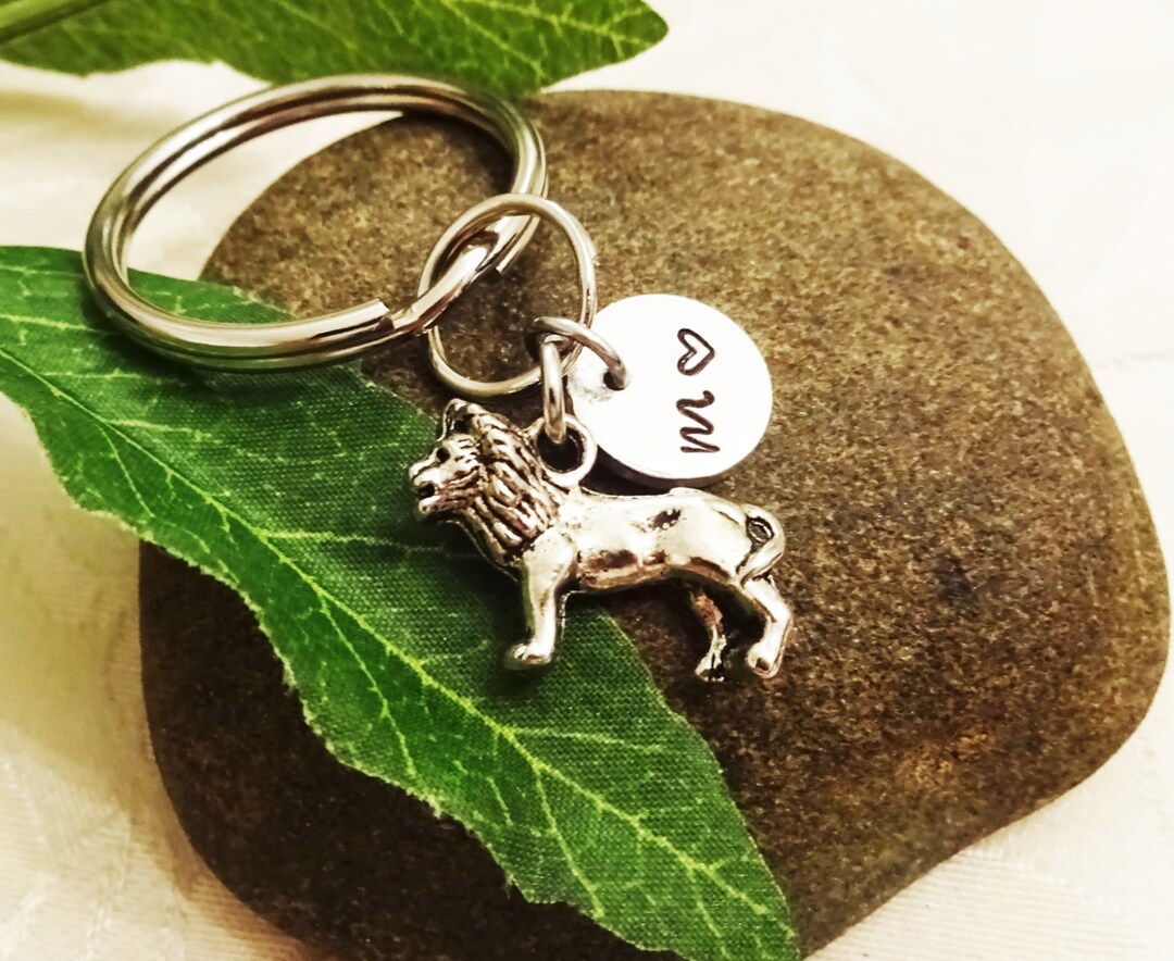 3D Small LION KEYCHAIN Personalized With Initial Charm - Silver, Gold ...