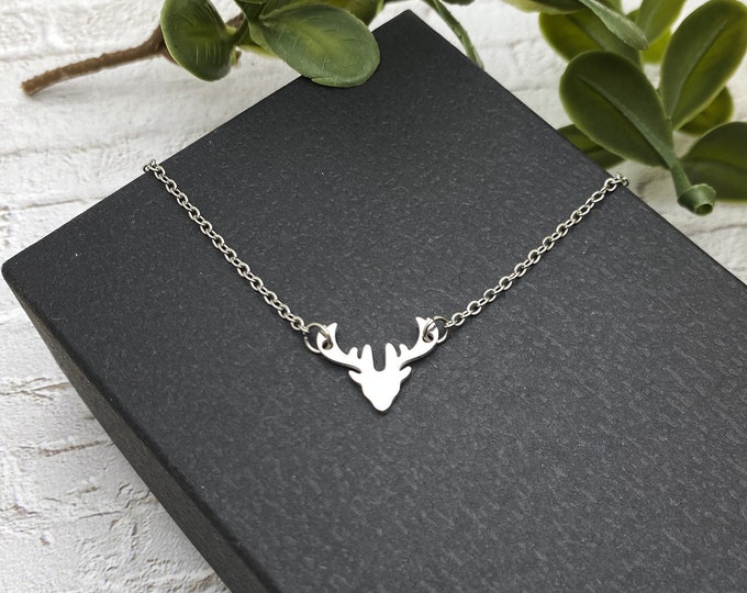 Stainless Steel Small DEER HEAD NECKLACE Deer, Elk Minimalist Necklace ...