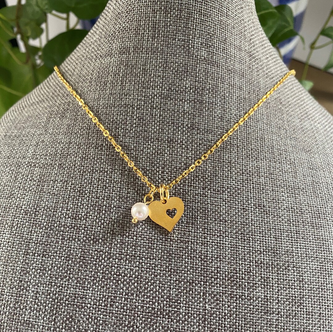 Gold Stainless Steel HEART in HEART Necklace on a Gold Stainless Steel ...