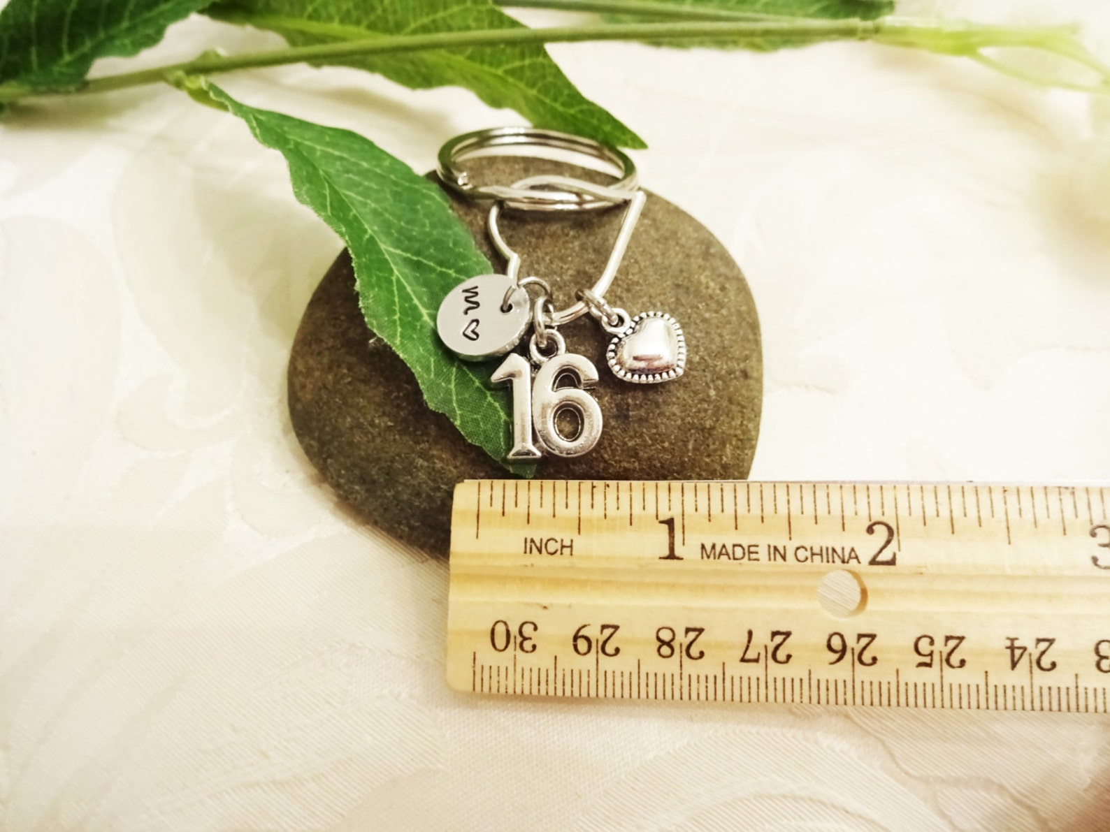 16 BIRTHDAY KEYCHAIN on a Heart Personalized With Initial - Etsy