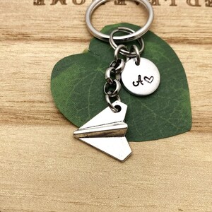 ORIGAMI AIRPLANE Keychain Personalized With Initial Charm - Silver Tone ...