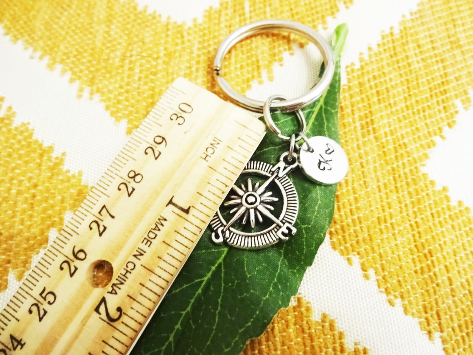 COMPASS KEYCHAIN Personalized With Initial Charm Compass - Etsy