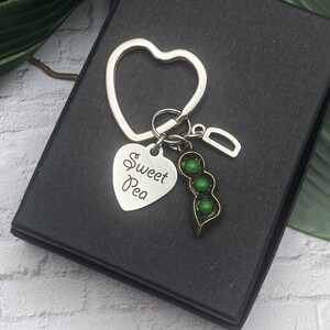 SWEET PEA KEYCHAIN Personalized With Initial Charm sweet Pea Engraved ...