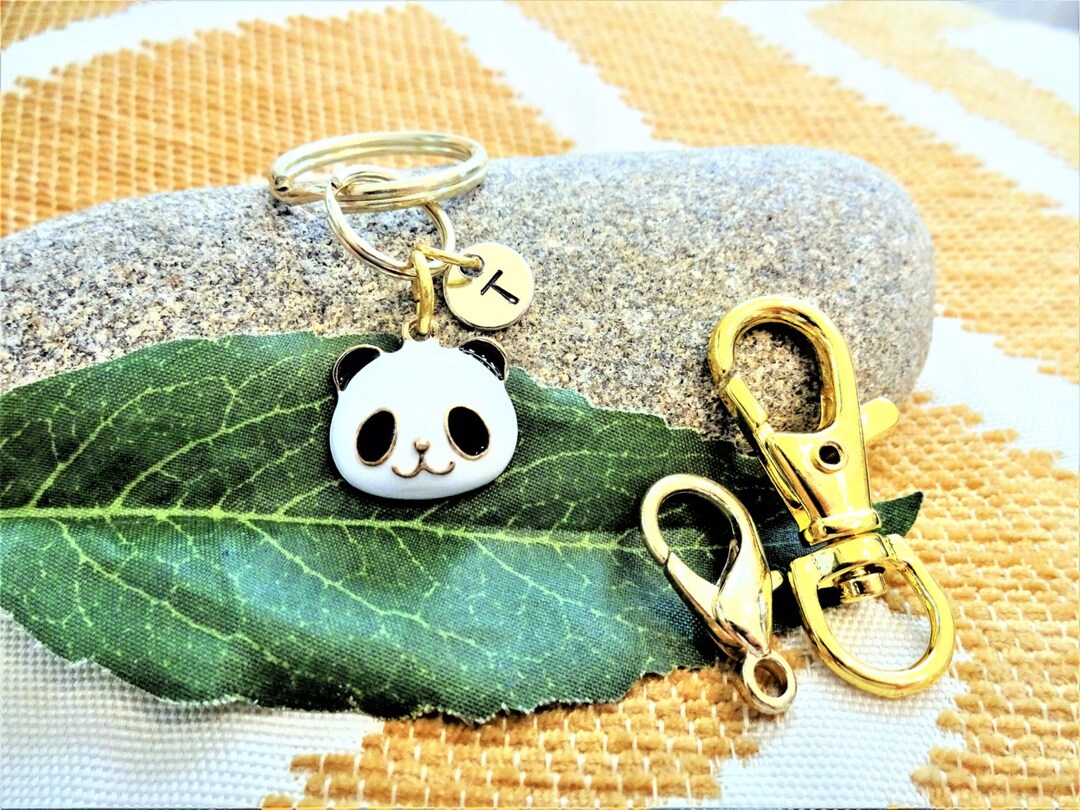 PANDA BEAR KEYCHAIN Personalized With Initial Charm - Gold, White and ...