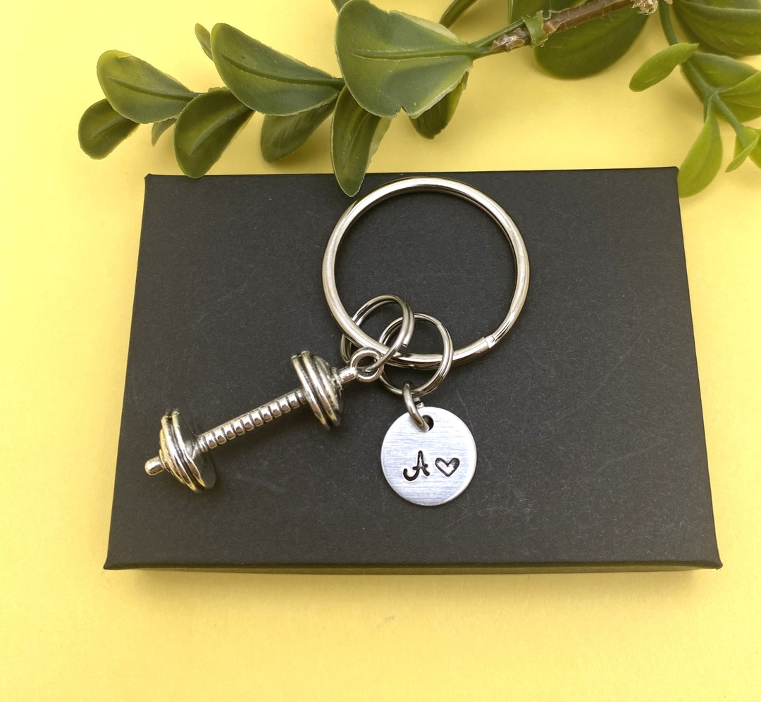 3D DUMBBELL KEYCHAIN Personalized With Initial Charm - 1 3/8 Inch ...
