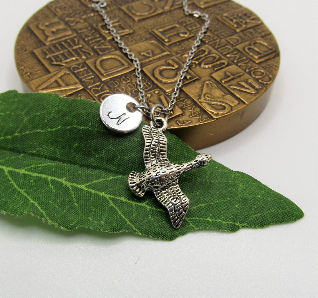 GOOSE NECKLACE in Silver Tone - Personalized With Initial Charm on a ...