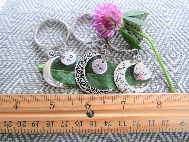 CRESCENT MOON KEYCHAIN personalized with initial charm moon | Etsy