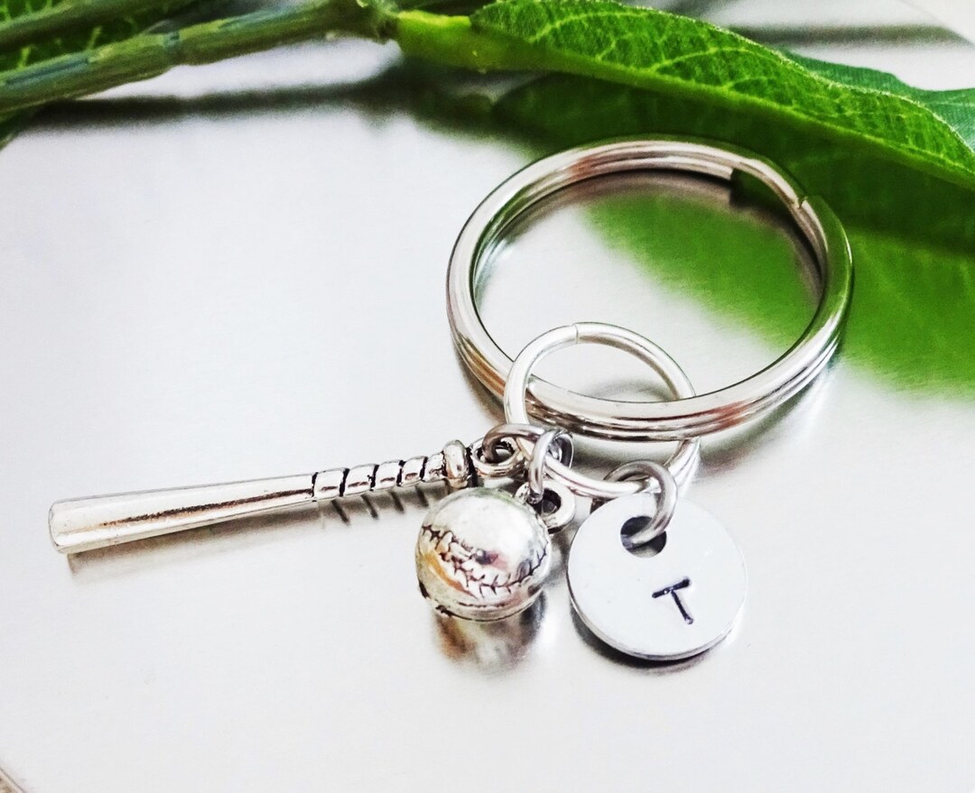 SOFTBALL BASEBALL KEYCHAIN Personalized With Initial or Number Charm 3D ...