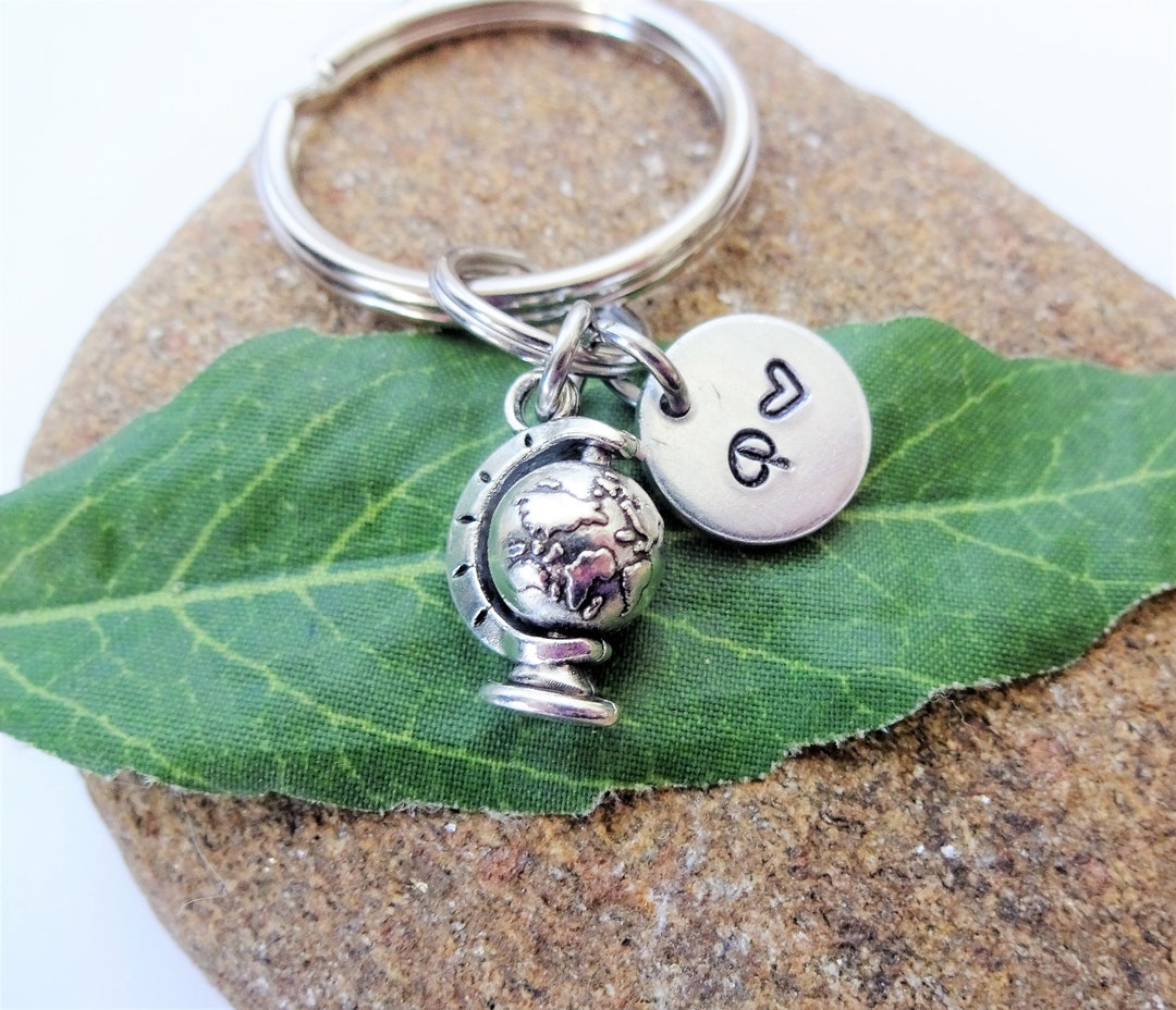 3D Small GLOBE KEYCHAIN Personalized With Initial Charm - Earth, World ...