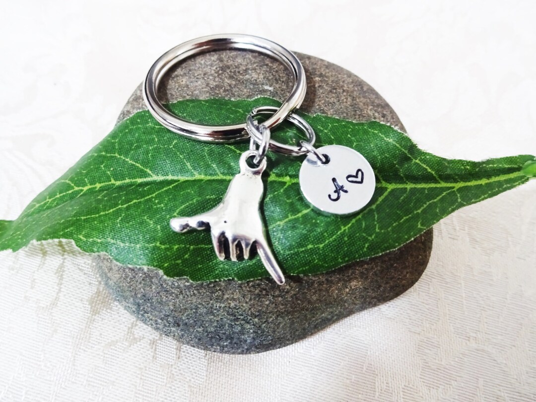 SURFER SHAKA HAND Keychain Personalized With Initial Charm - Silver ...