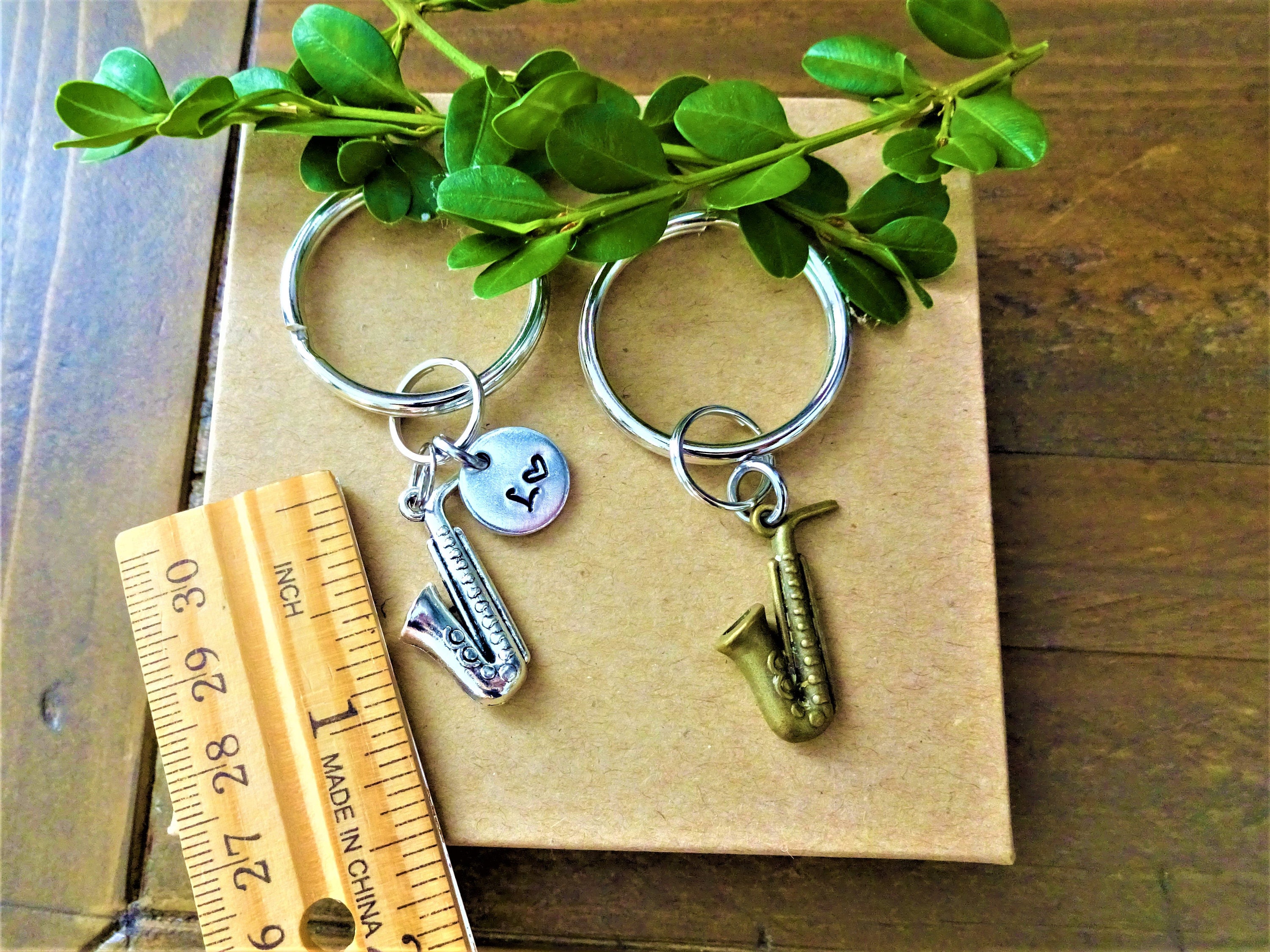 3D SAXOPHONE KEYCHAIN Personalized With Initial Charm - Choose Silver ...