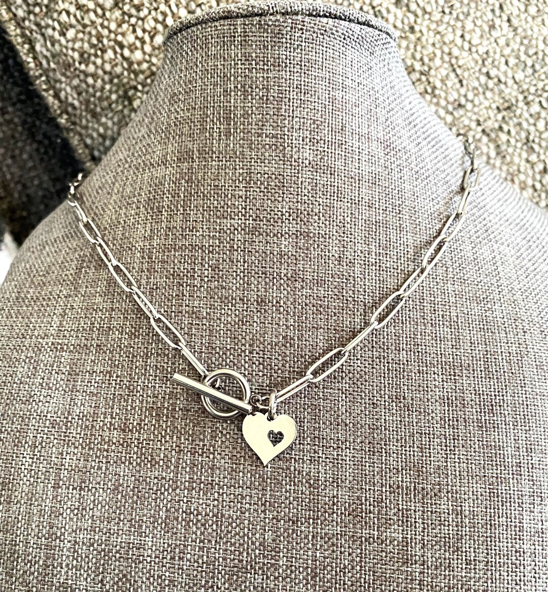 STAINLESS STEEL Heart in Heart Necklace on Stainless Steel Paper Clip ...