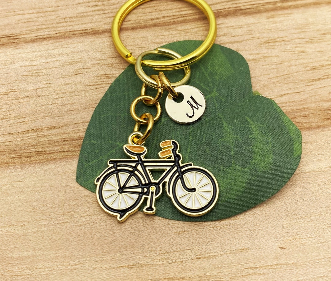 Gold & Black BICYCLE BIKE KEYCHAIN Personalized With Initial Charm Bike ...