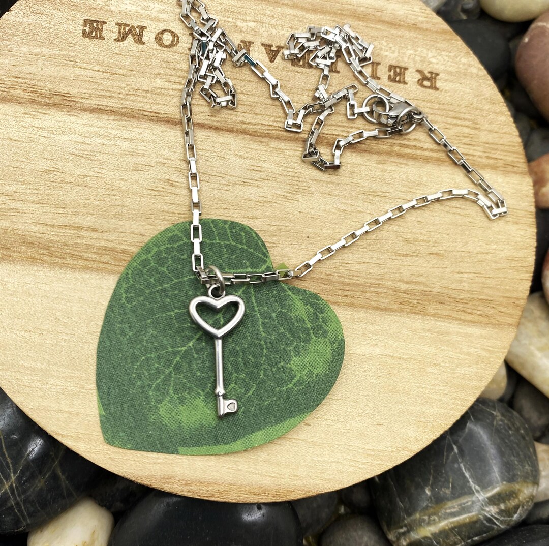 Stainless Steel HEART KEY NECKLACE on Long Box Chain, 23mm Key, All ...