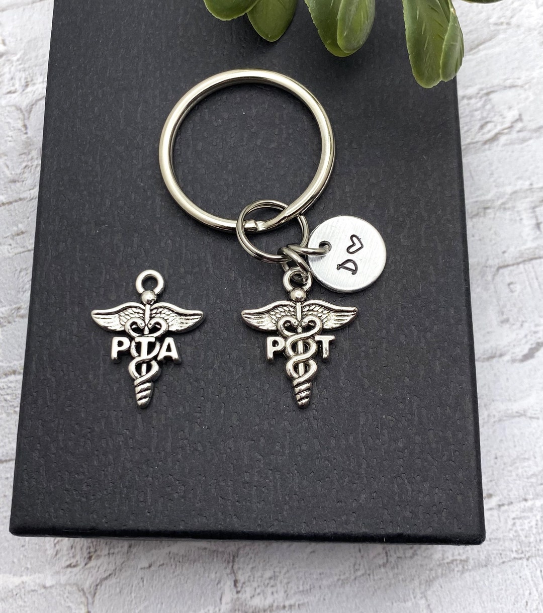 PT or PTA KEYCHAIN Personalized With Initial Charm - Silver Tone ...