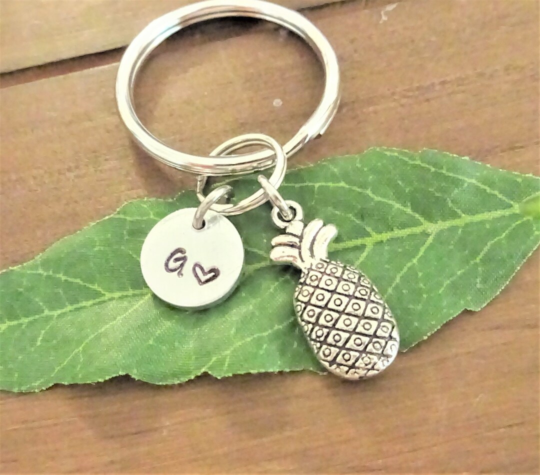 PINEAPPLE KEYCHAIN Personalized With Initial Charm - Pineapple Keychain ...