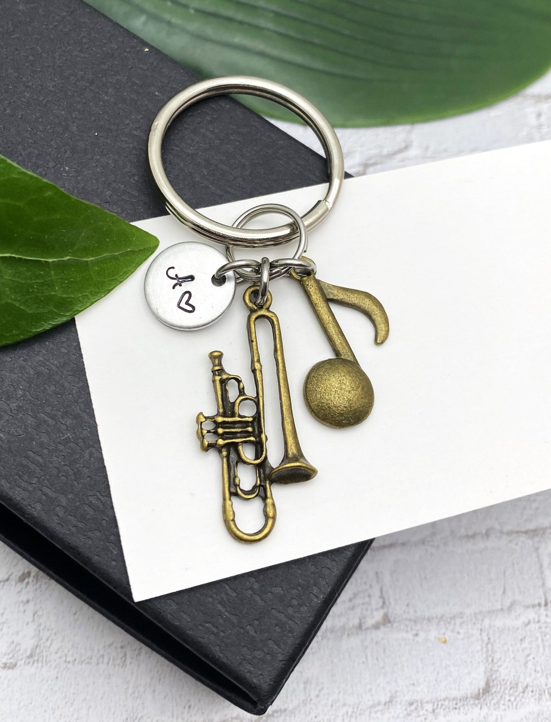 TROMBONE KEYCHAIN W Music Note & Personalized With Initial Charm ...