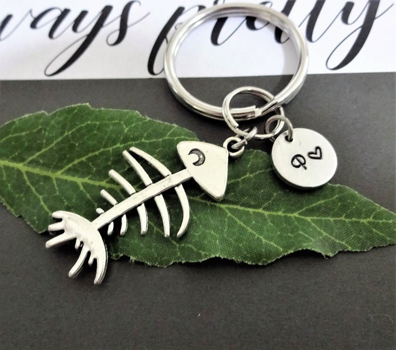 FISH BONE KEYCHAIN Personalized With Initial Charm choose the - Etsy
