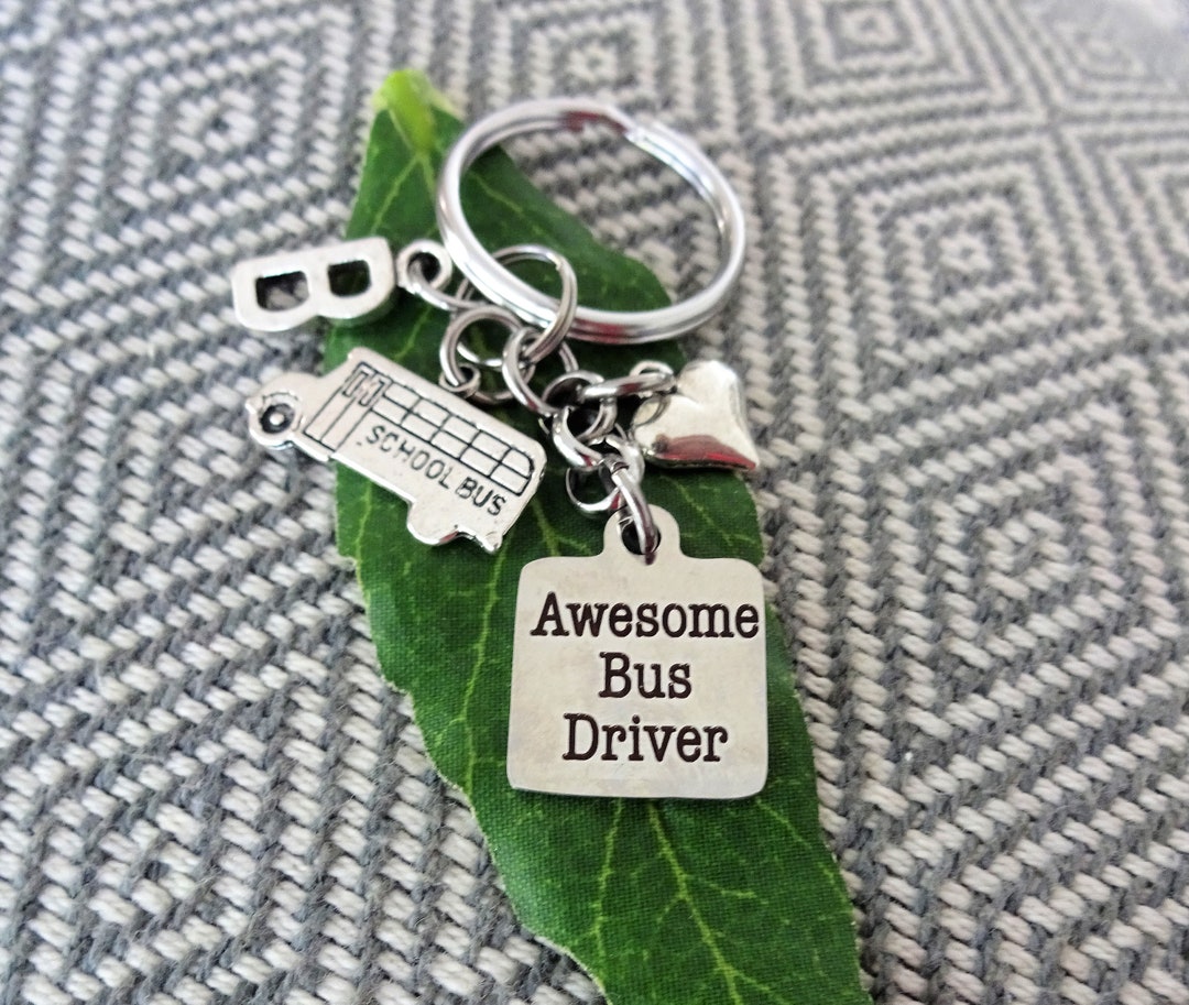 AWESOME SCHOOL BUS Driver Keychain Personalized With Initial Charm and ...
