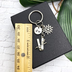 SKI KEYCHAIN Personalized With Initial Charm - Ski and Snowflake ...