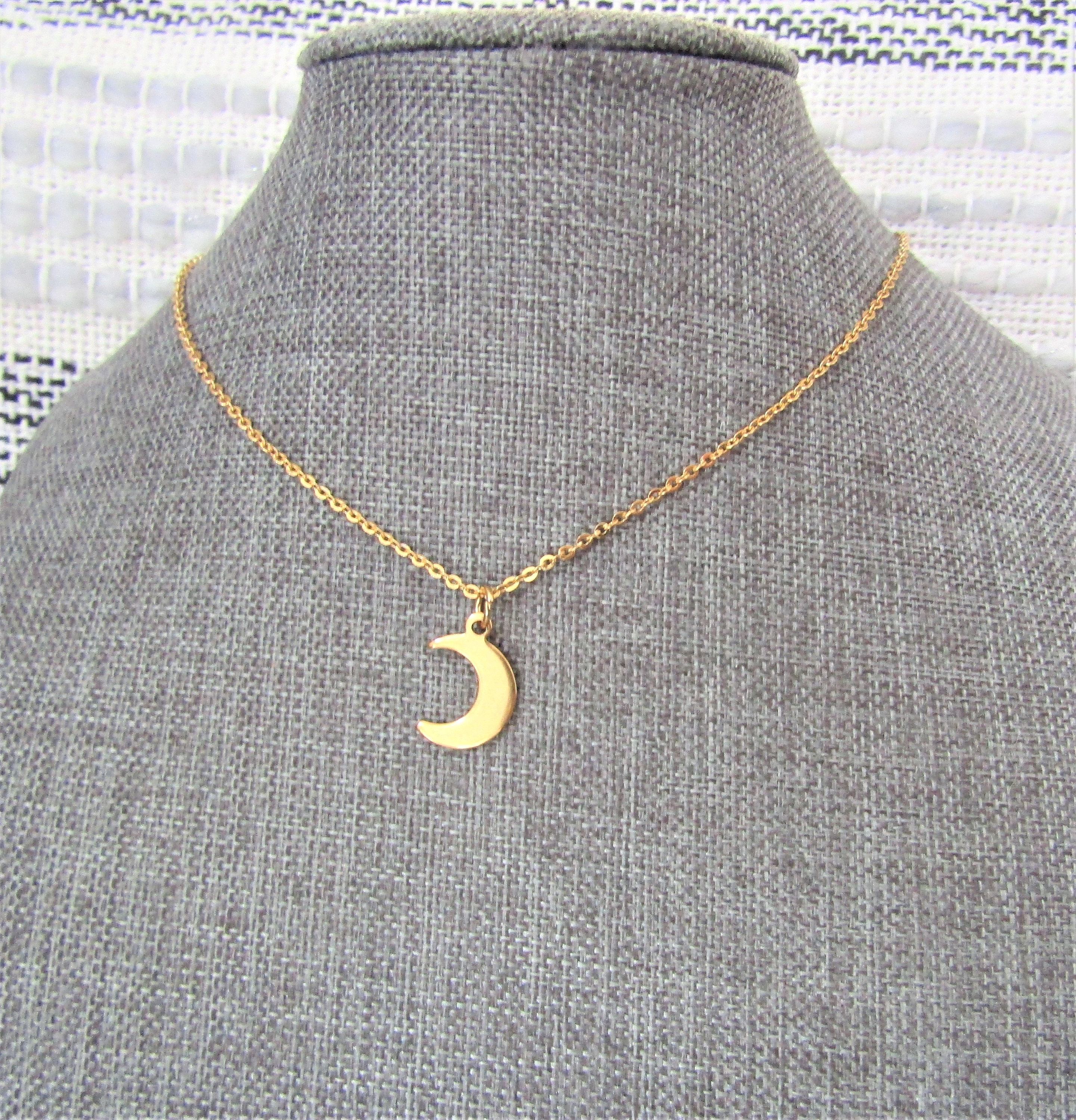Stainless Steel MOON NECKLACE in Silver Tone or With Gold | Etsy