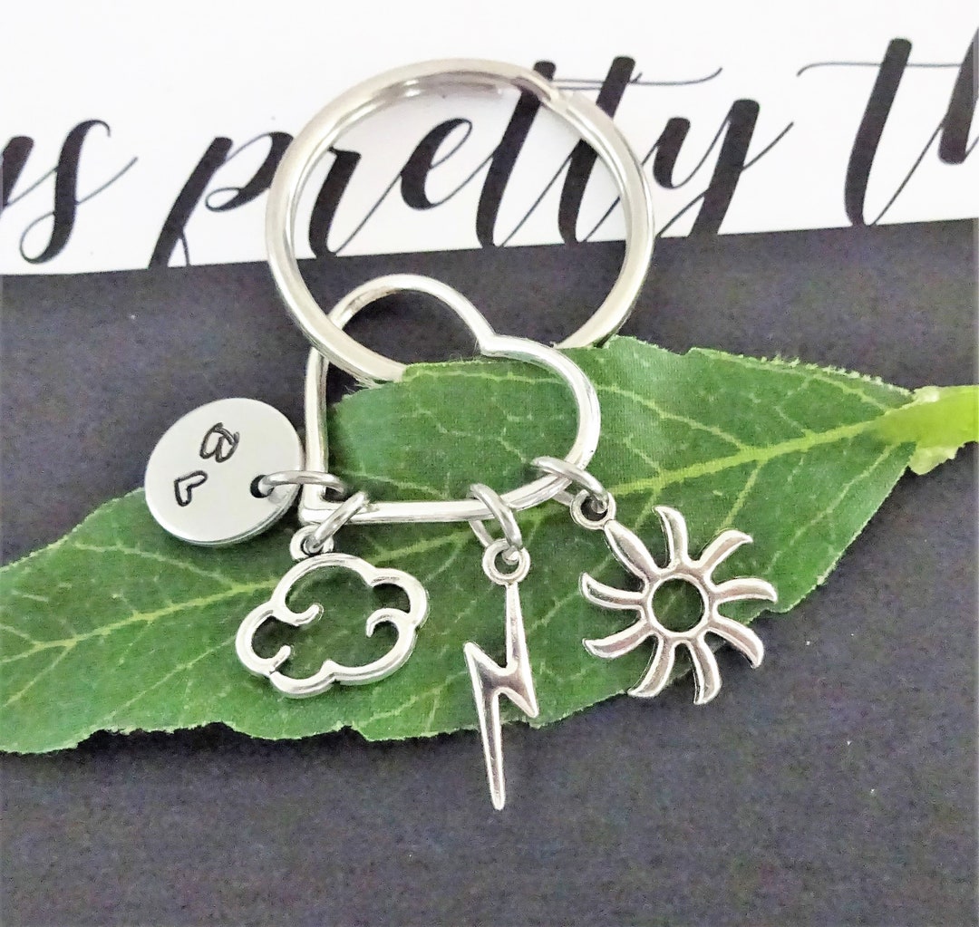 SUN LIGHTNING & CLOUD Keychain on a Heart Personalized With - Etsy