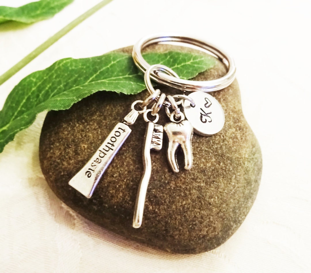 DENTAL KEYCHAIN Personalized With Initial Charm - Tooth, Toothbrush ...