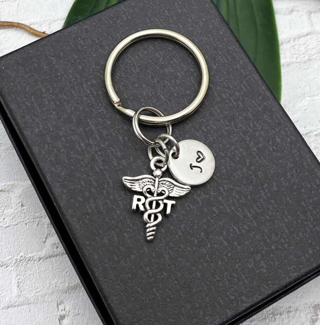 RT KEYCHAIN Personalized With Initial Charm - Respiratory Therapist ...