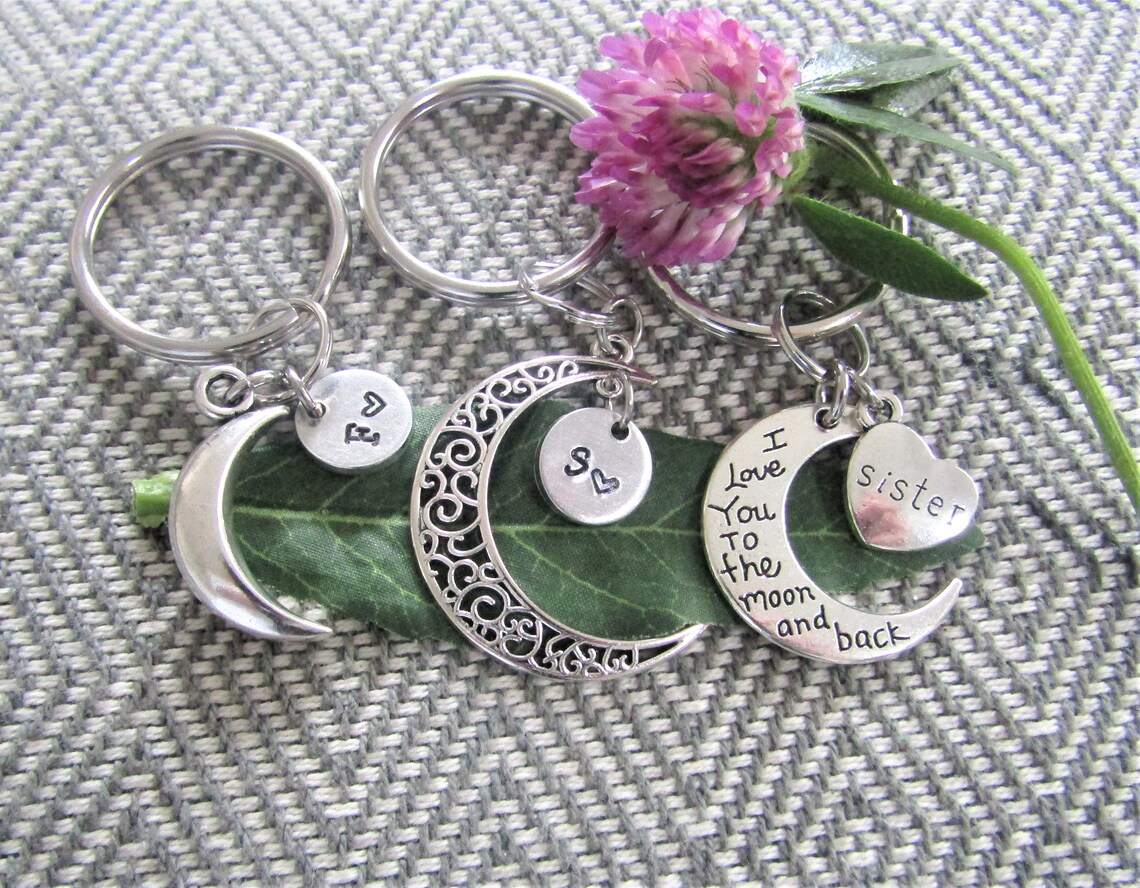 CRESCENT MOON KEYCHAIN Personalized With Initial Charm Moon | Etsy