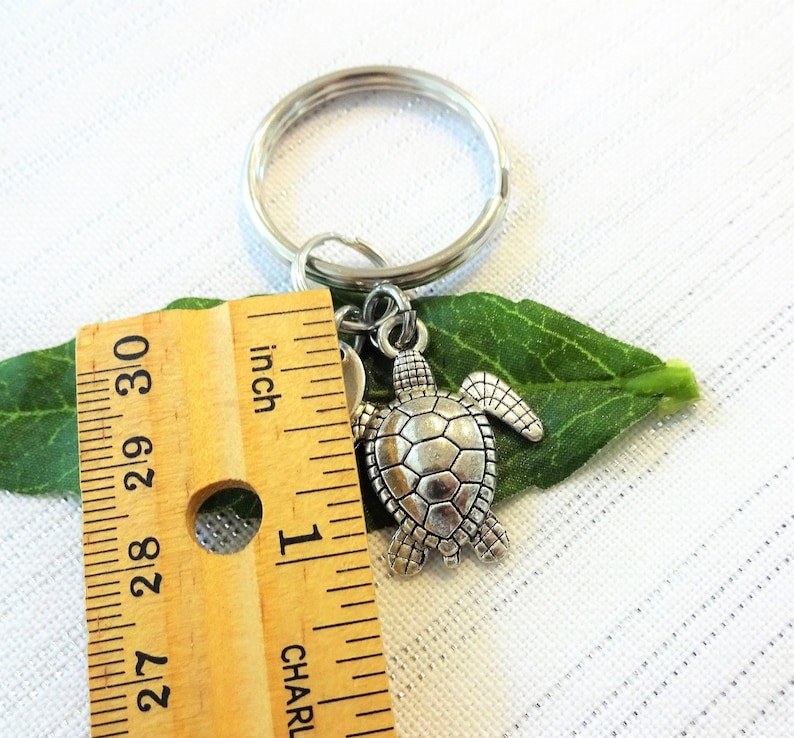 SEA TURTLE KEYCHAIN Personalized With Initial Charm in Silver - Etsy