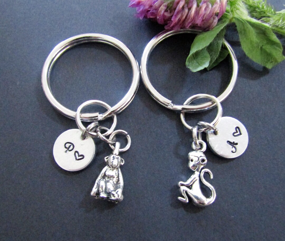Small MONKEY KEYCHAIN Personalized With Initial Charm - Choose Your ...
