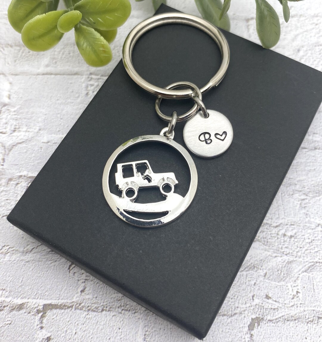 Off Road CAR KEYCHAIN Personalized With Initial Charm - Silver Tone 1 ...