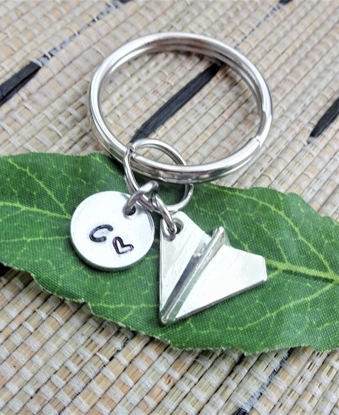ORIGAMI AIRPLANE Keychain Personalized With Initial Charm Silver Tone 3 ...