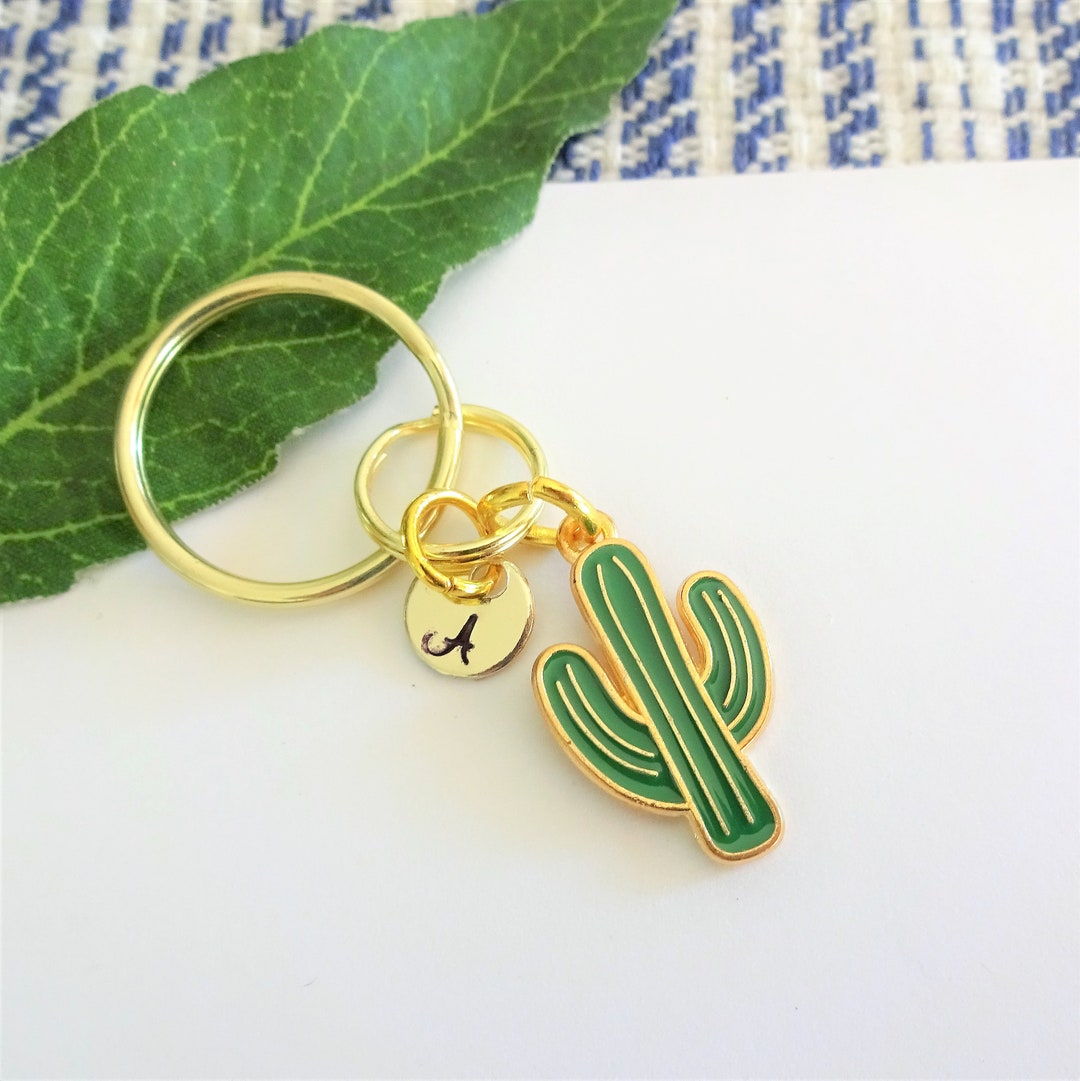 GREEN CACTUS KEYCHAIN Personalized With Initial Charm - Keychain, Purse ...