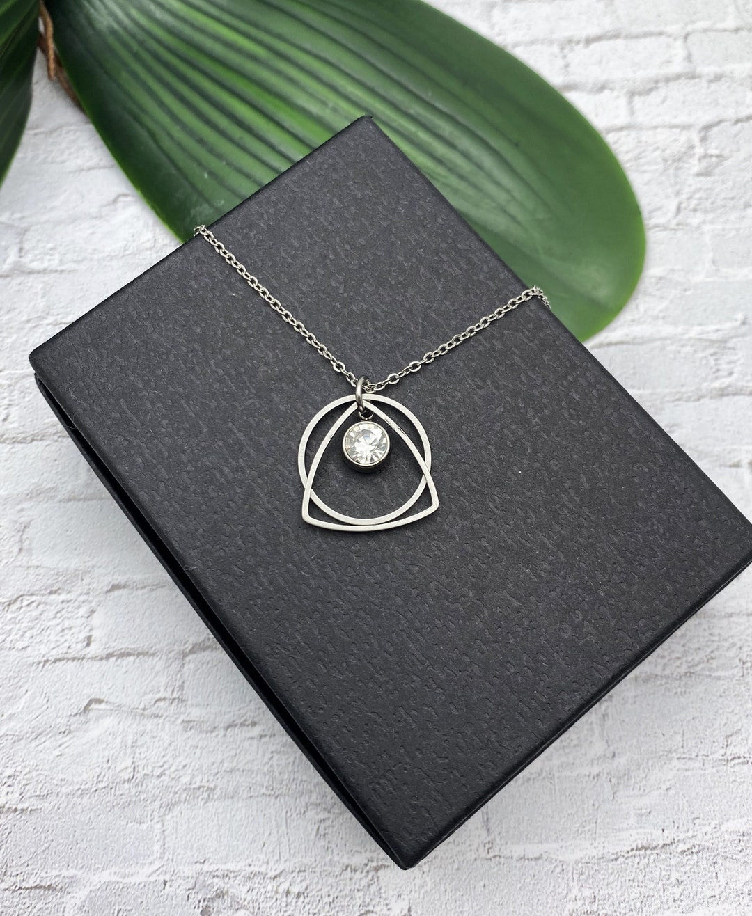 GEOMETRIC Crystal NECKLACE, Triangle & Round With 8mm Channel Crystal ...
