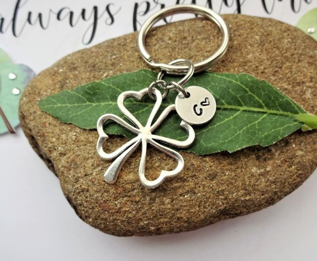 4 LEAF CLOVER Keychain Personalized With Initial Charm -1 3/8 Inches in ...