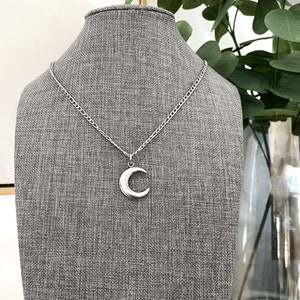 Unisex Stainless Steel 3D CRESCENT MOON (23x17mm) Necklace on 4mm ...