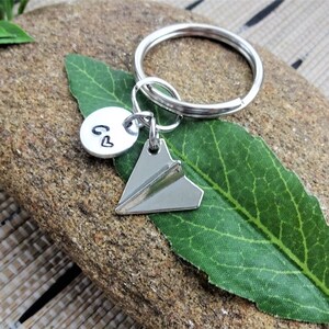 ORIGAMI AIRPLANE Keychain Personalized With Initial Charm Silver Tone 3 ...