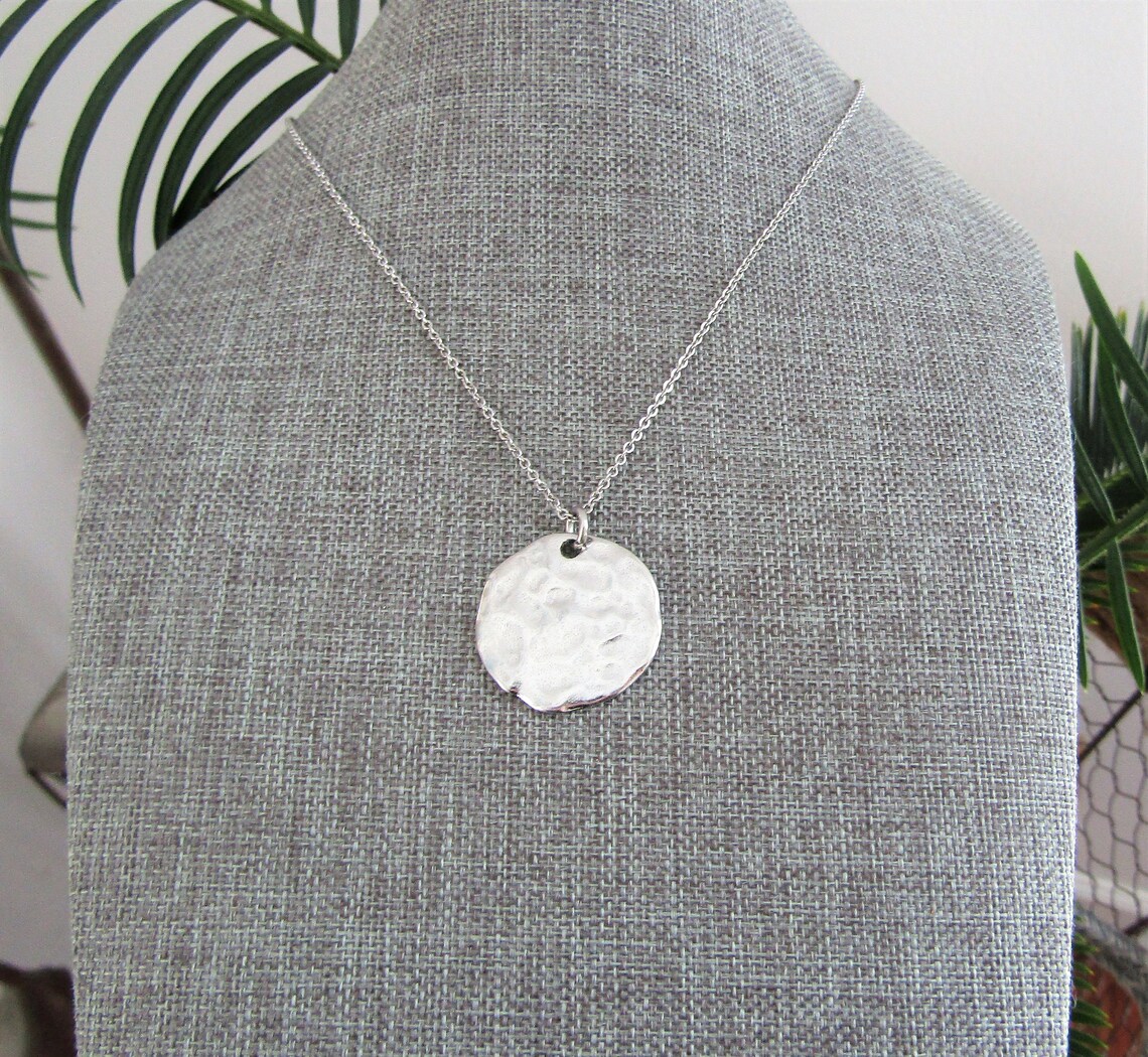 HAMMERED DISC NECKLACE in All Stainless Steel 1 Inch Round | Etsy