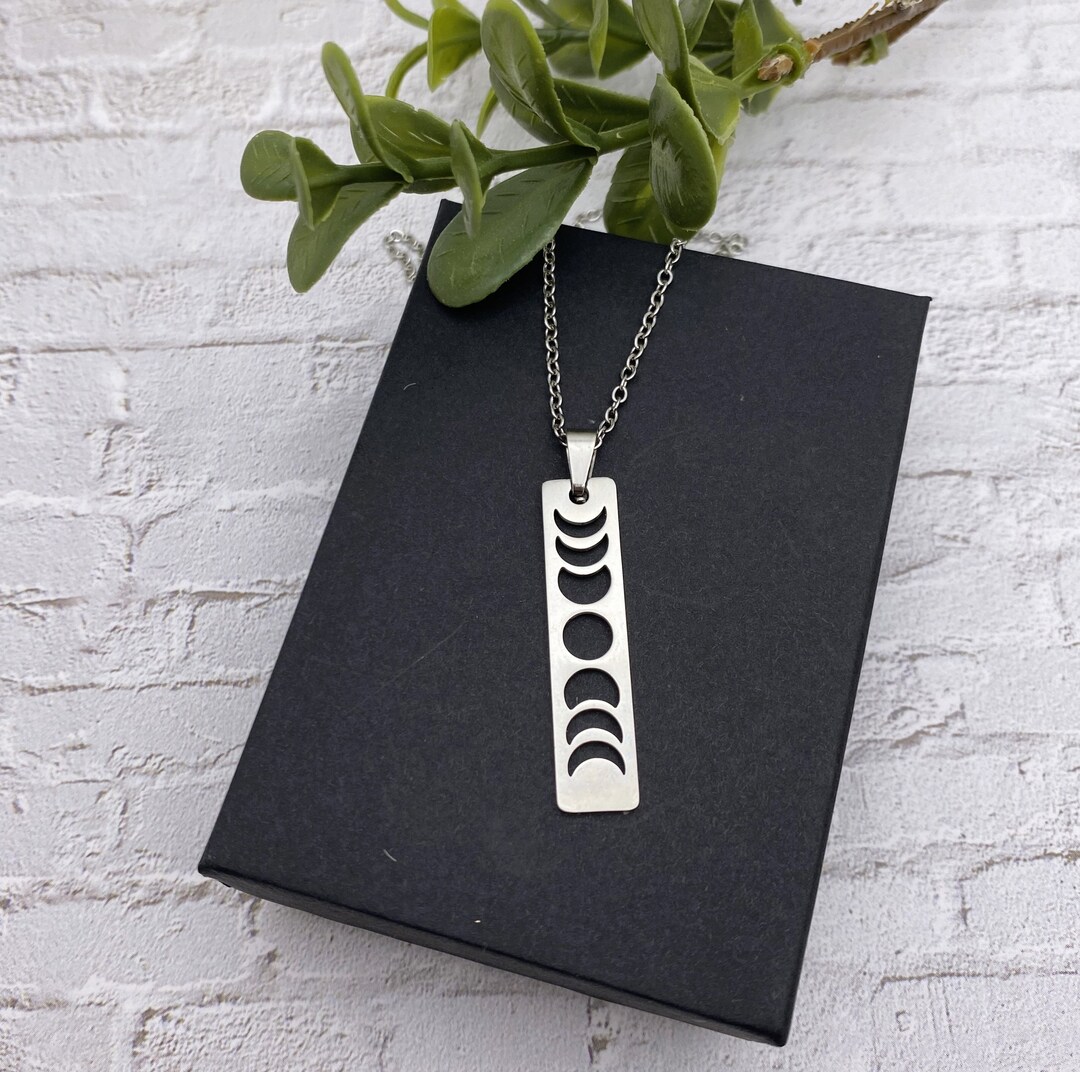 Stainless Steel MOON PHASES Necklace on a Stainless Steel Chain ...