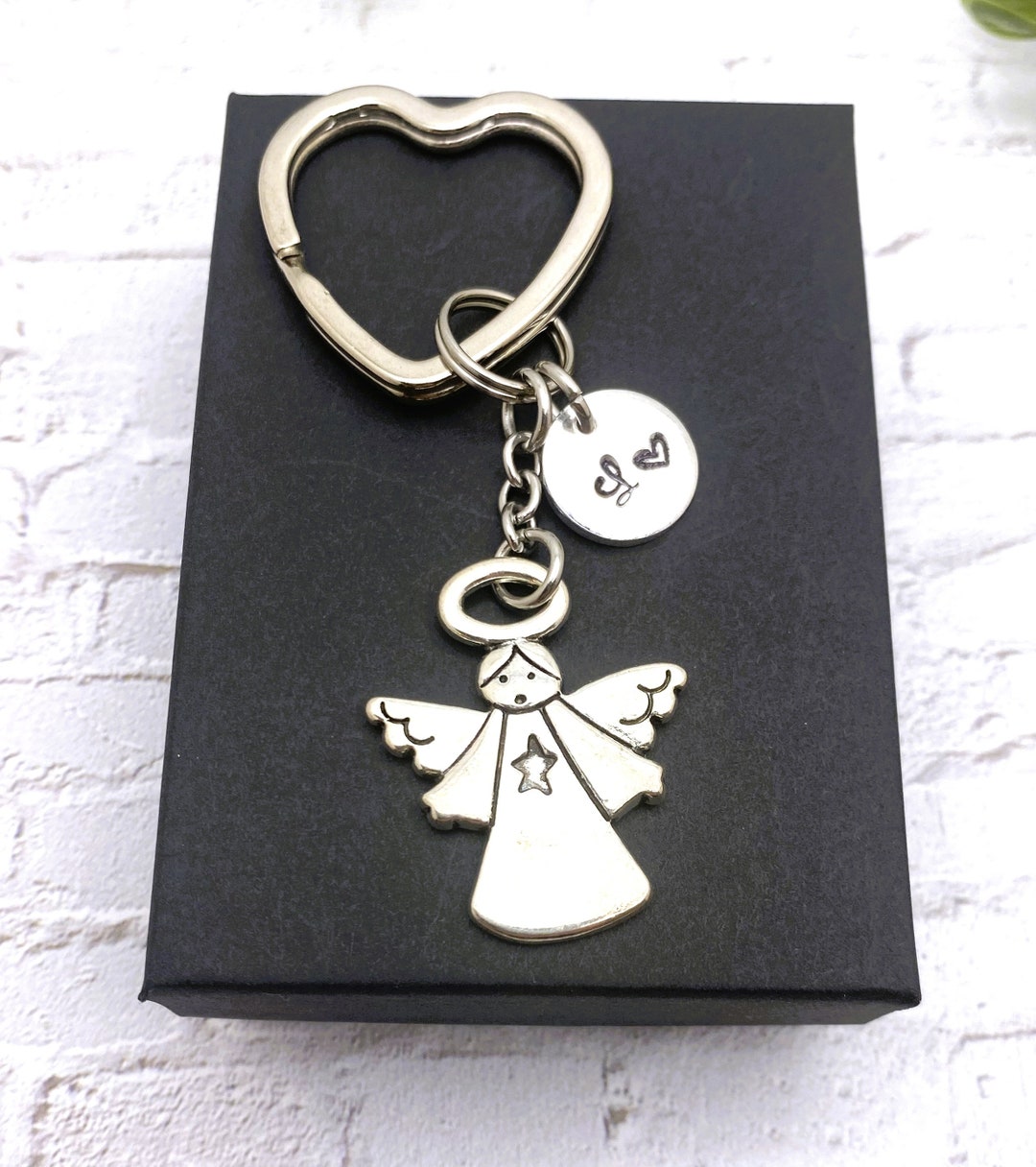 GUARDIAN ANGEL KEYCHAIN Personalized With Initial Charm Keychain, Purse ...